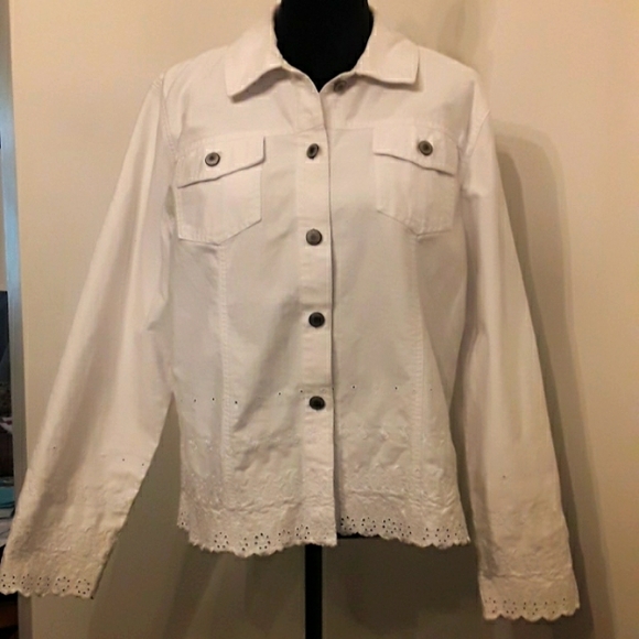JM Collection | Jackets & Coats | White Jean Jacket With Eyelet Detail ...